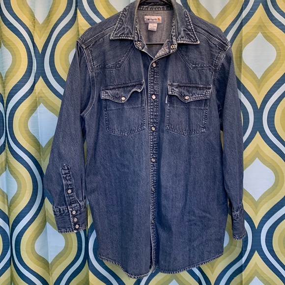 Carhartt | Tops | Carhartt Womens Long Sleeve Denim Snap Up Shirt Size ...